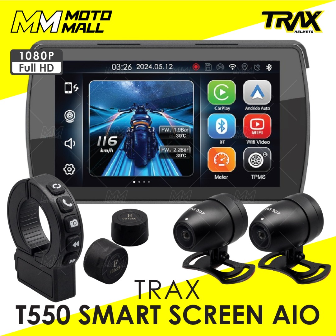 Trax T550 Smart Screen AIO – Motorcycle Wireless Carplay/Android Auto ...
