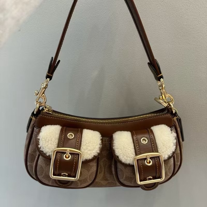 💯 Original Coach Ashton Baguette Signature Canvas Fur Brown, Luxury ...