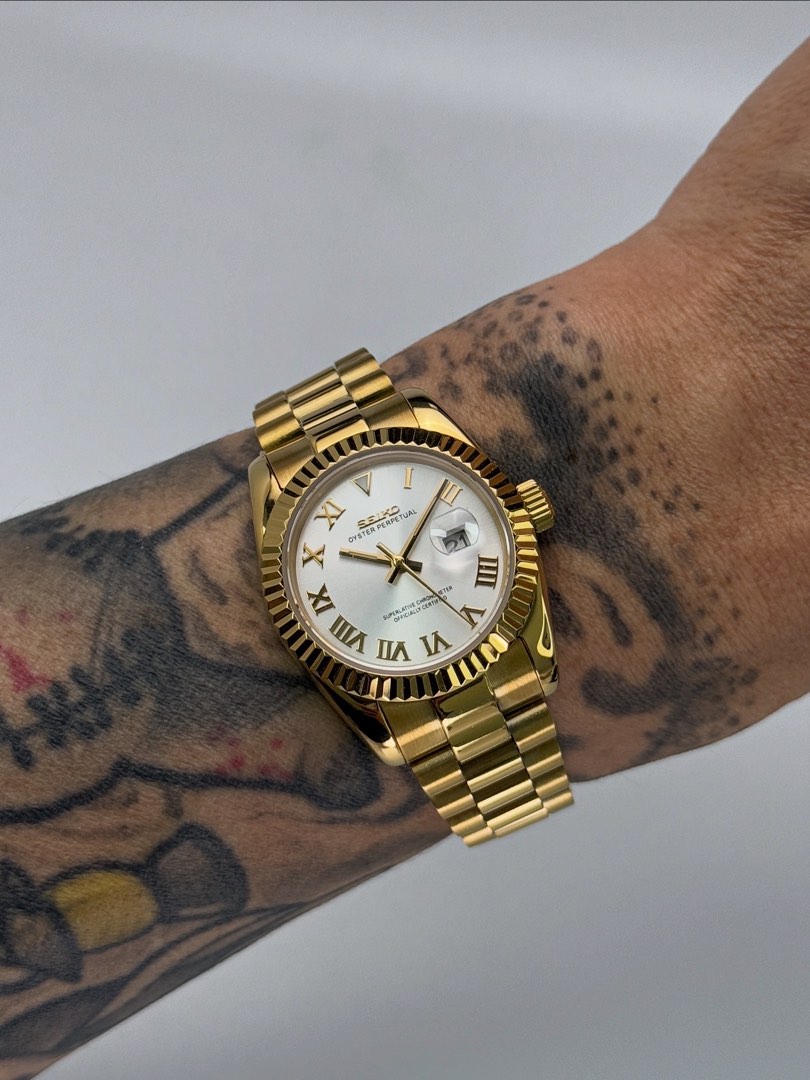 Custom Seiko Mod 31mm Silver Gold Roman Datejust President Automatic ...