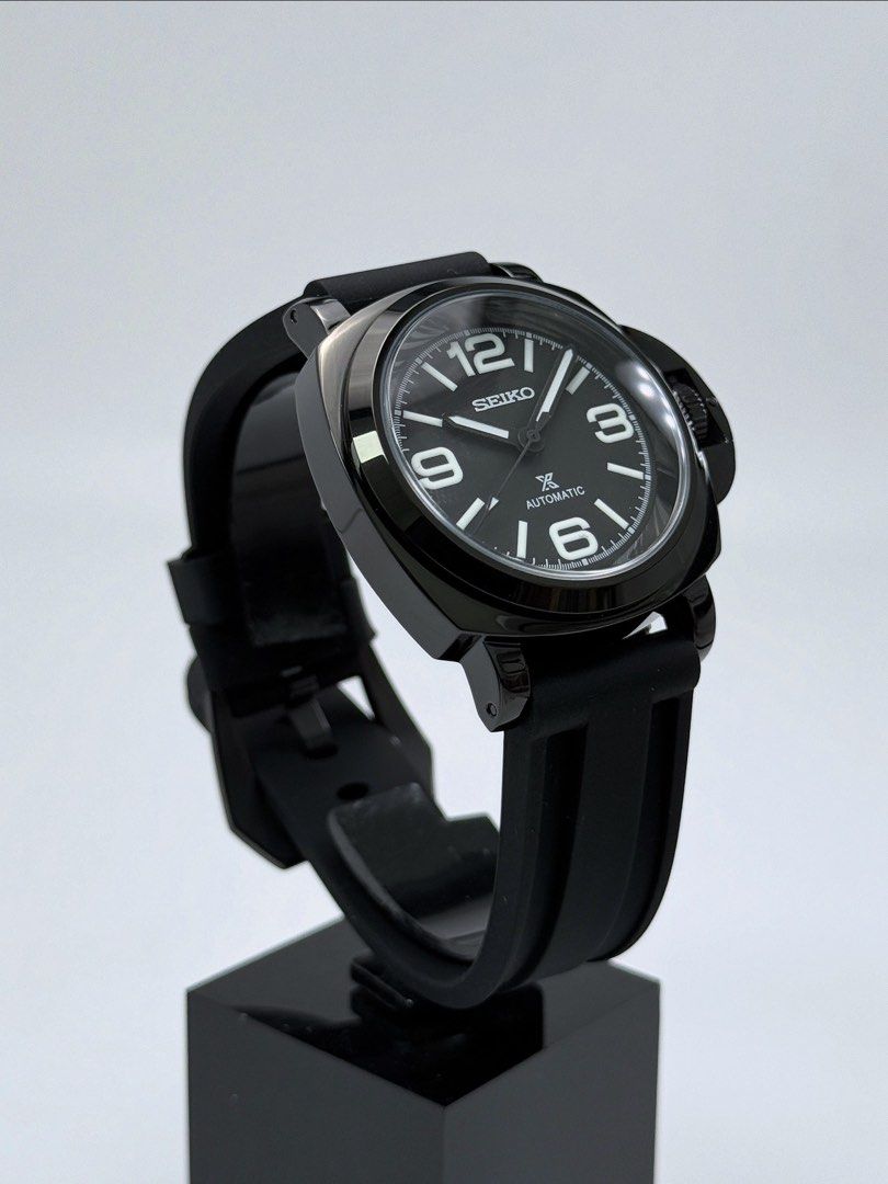Custom Seiko Mod 40mm Gloss Black Pam Prospex Luminor on Rubber Strap ...