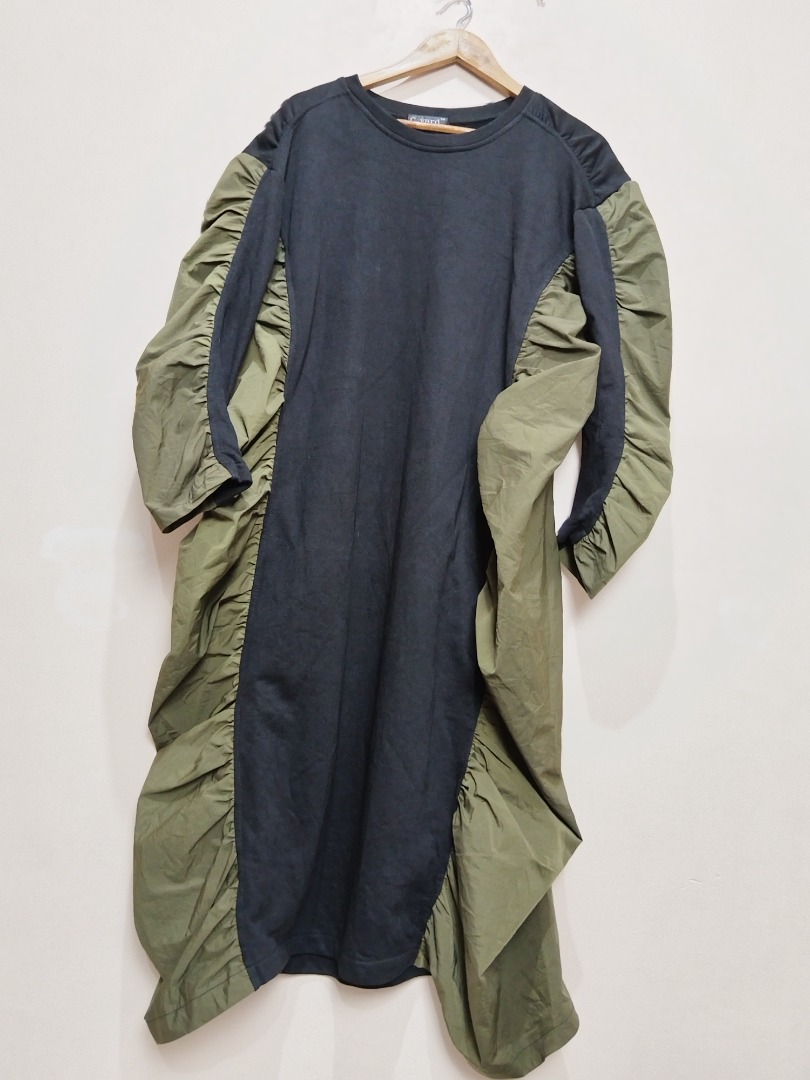 HQ Unique two tone dress with ruched olive green side panels, Women's ...