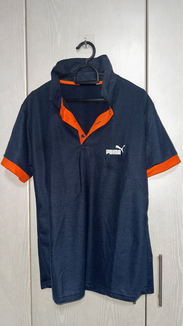 Puma Navy Blue Polo Shirt with Orange Trim, Men's Fashion, Tops & Sets ...