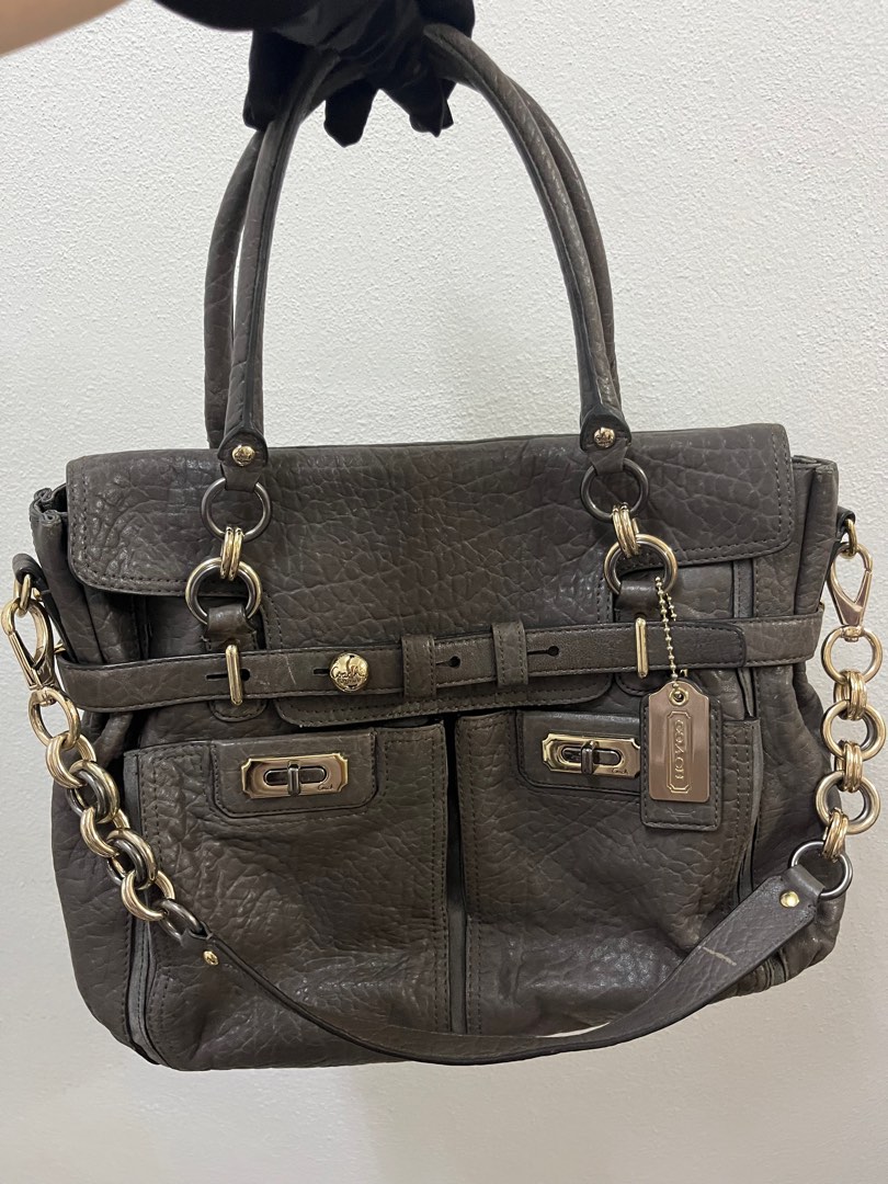 COACH CHELSEA FLAGSHIP ASH GRAY BUFFALO LEATHER XLARGE SATCHEL #17780 ...