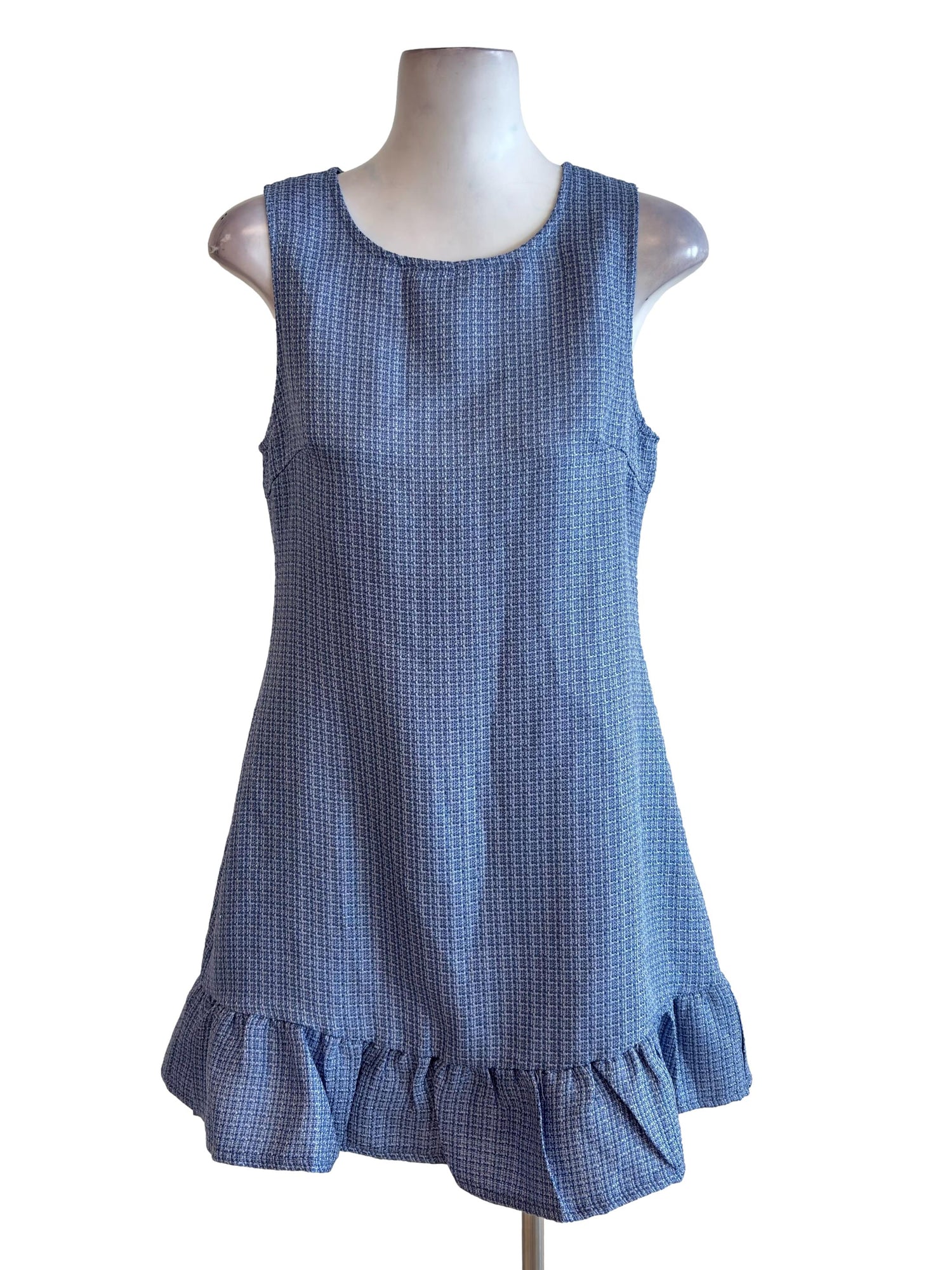 Shopsassydream Blue Tweed Flutter Shift Dress, Women's Fashion, Dresses & Sets, Dresses on Carousell