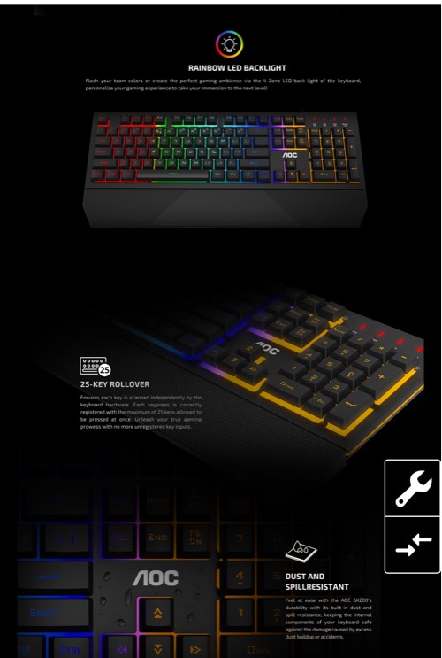 AOC GK200 Gaming Keyboard - Rainbow LED Backlight, Computers & Tech ...