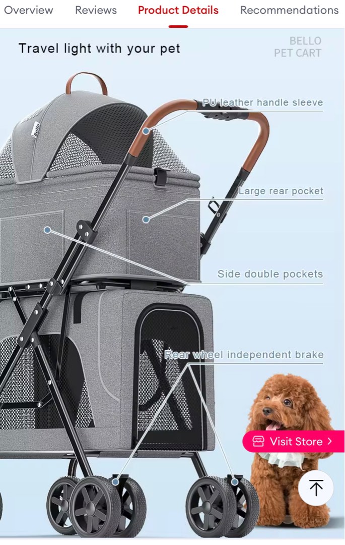 Bello Double pet stroller-Foldable Lightweight, Pet Supplies, Homes ...