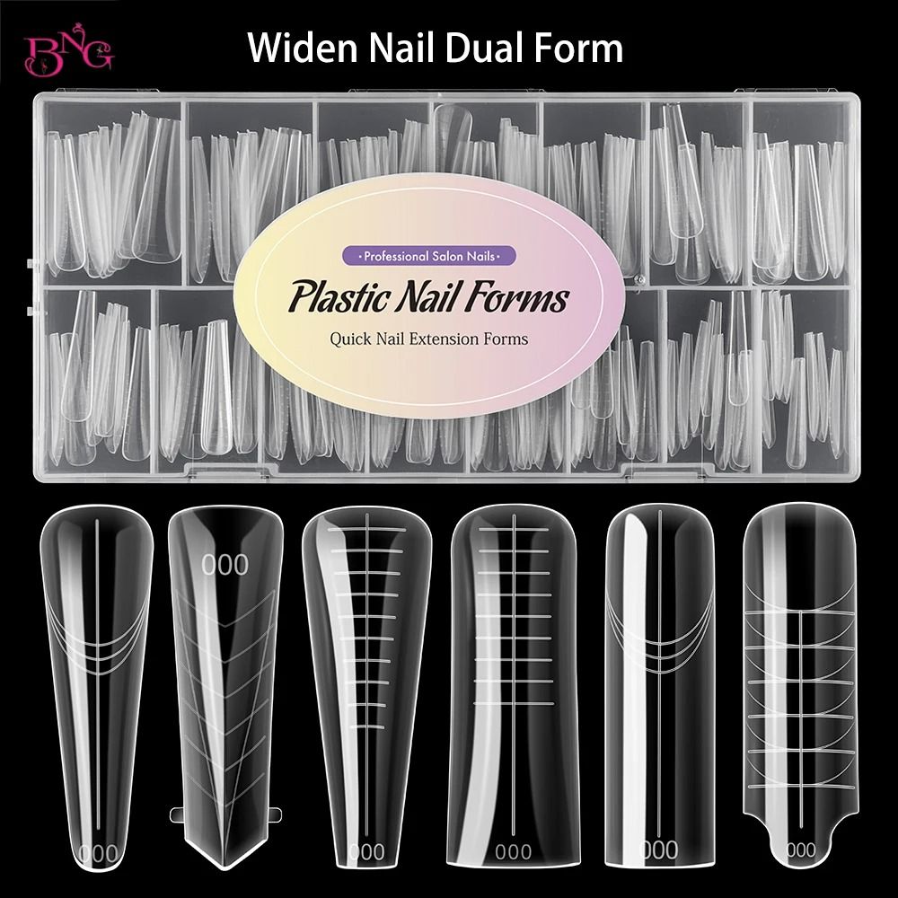 BNG 150Pcs Widen Nail Dual Forms Square Poly Extension Gel Nail Molds ...