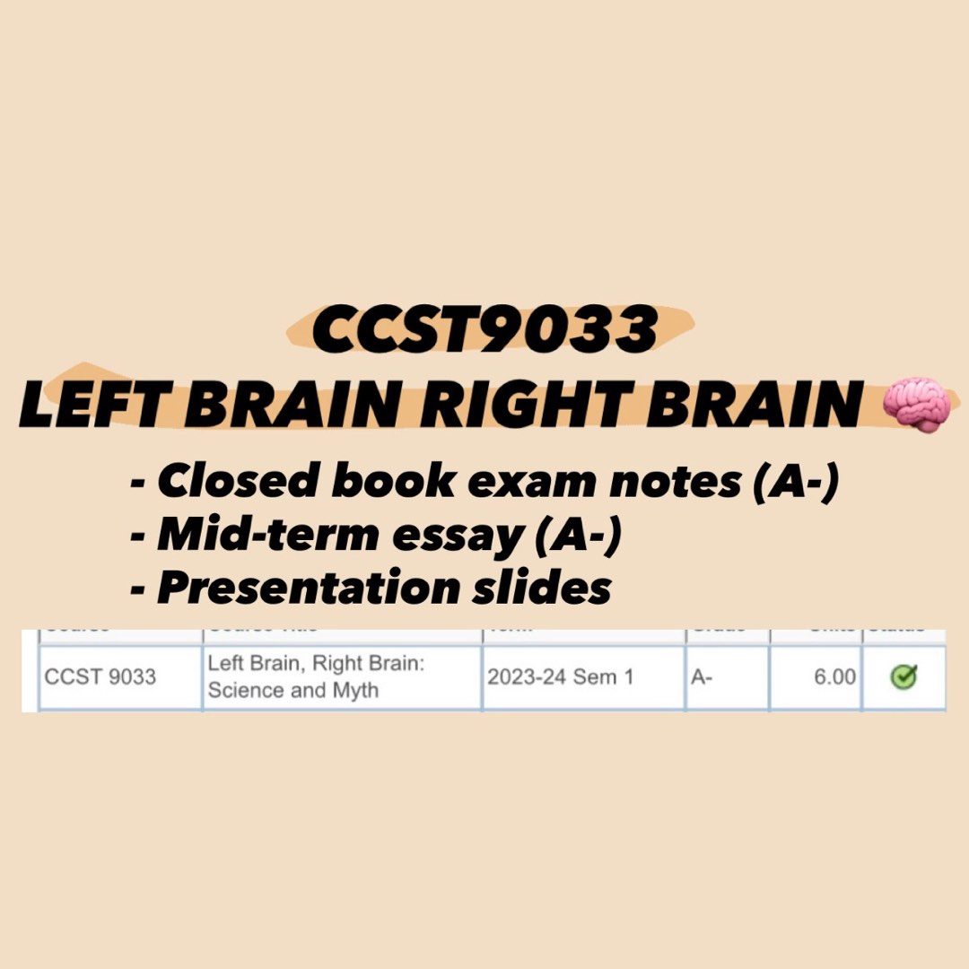 CCST9033 Left Brain Right Brain Notes, 興趣及遊戲, 書本 & 文具, 教科書 - Carousell