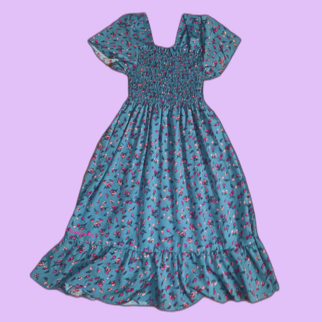 Cottagecore Dark Blue Floral Midi Dress, Women's Fashion, Dresses ...