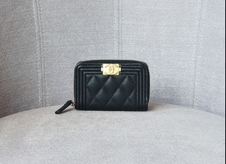 (New) Authentic Cha nel Small Compact Wallet Black Caviar Gold Hardware ...