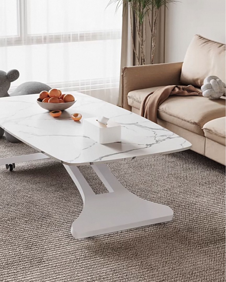 Marble Stone Dining and Coffee Table with Rollers (Height adjustable), Furniture & Home Living ...