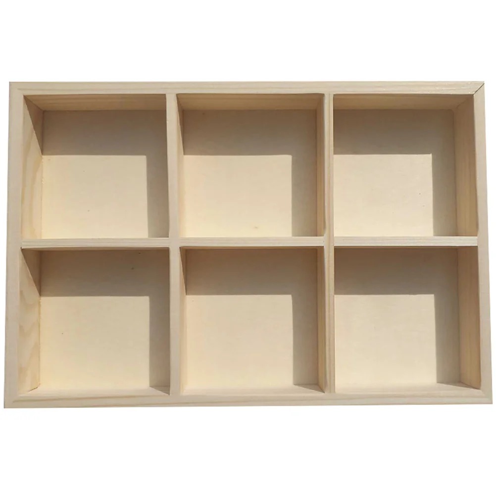 Six Grid Wooden Box Crayon Storage Container Pigment Compartments Boxes ...