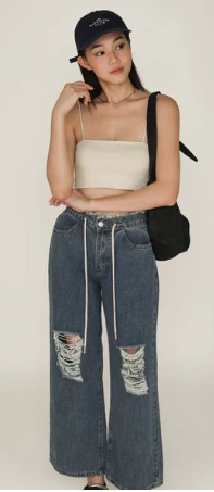 The Tinsel Rack (TTR) Kasey Drawstring Baggy Denim Jeans (Dark Wash ...