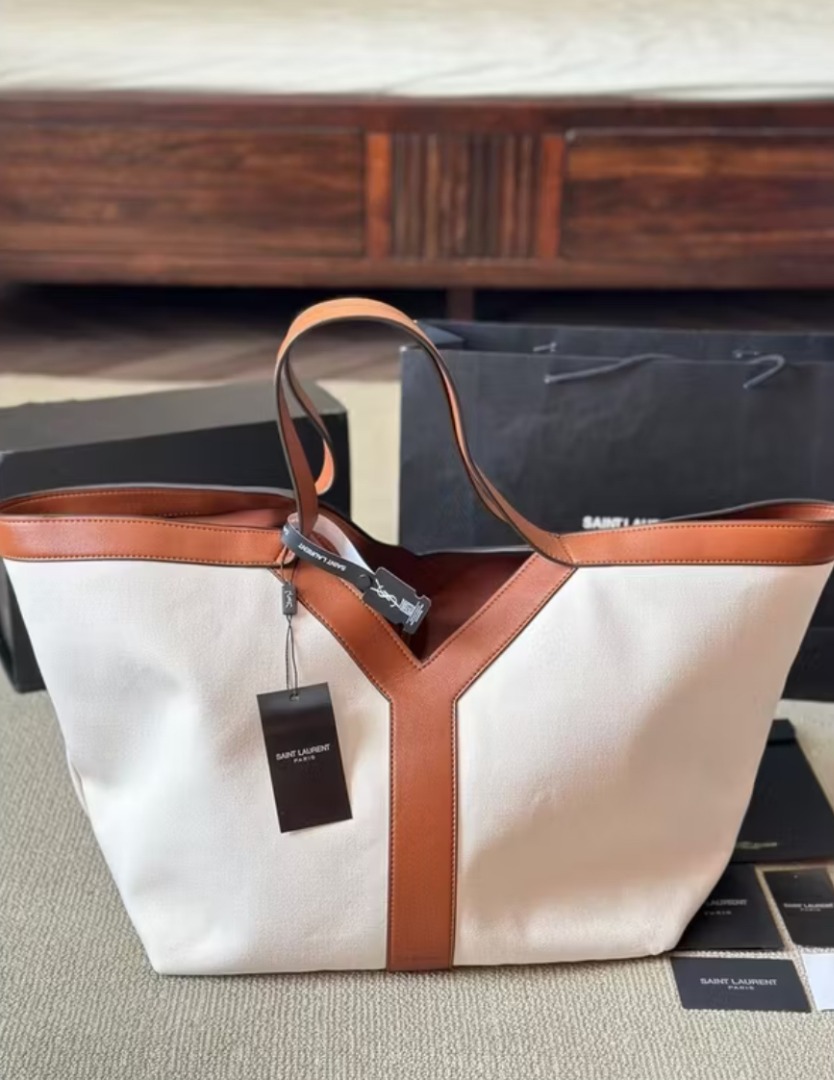 y style bag chelsea saint laurent white brown leather tote, Women's ...