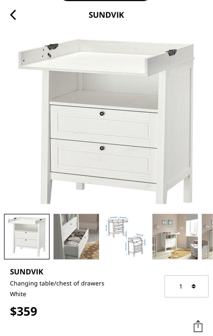 IKEA SUNDVIK Changing Table/Chest of Drawers - White, Babies & Kids ...