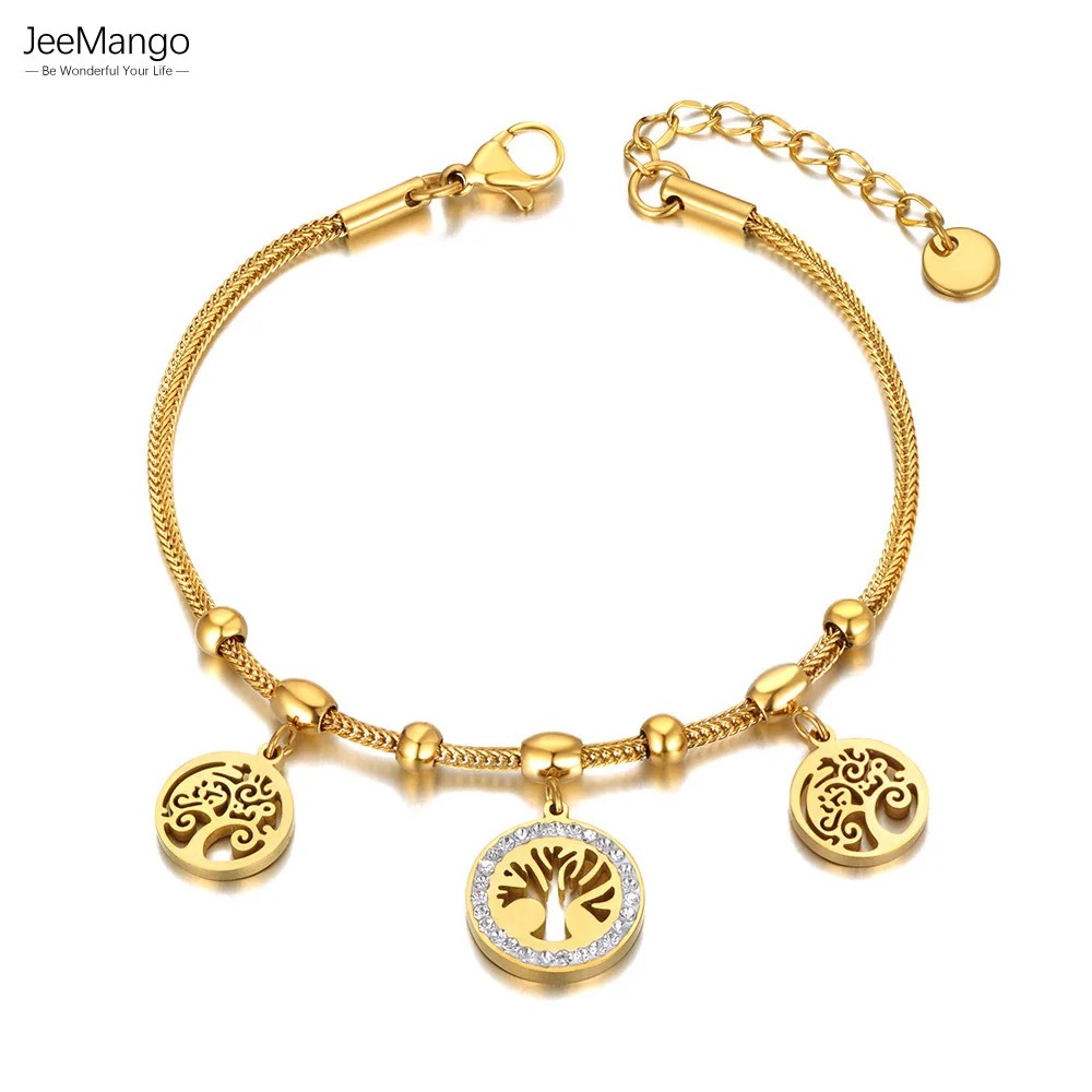 JeeMango Stainless Steel Tree of Life Plants Charm Bracelet For Women ...