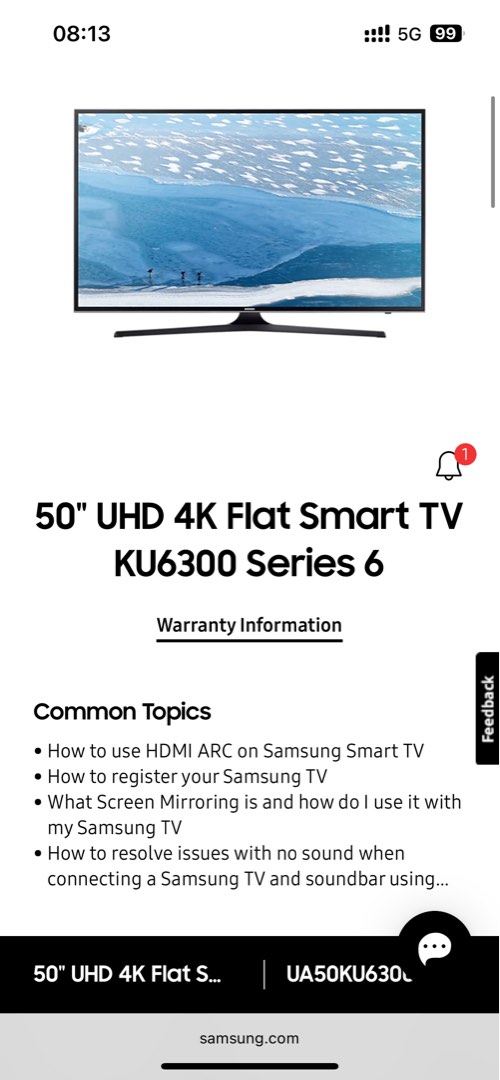 Samsung 50" UHD 4K Flat Smart TV KU6300 Series 6, 家庭電器, 電視 & 其他娛樂, 電視 ...