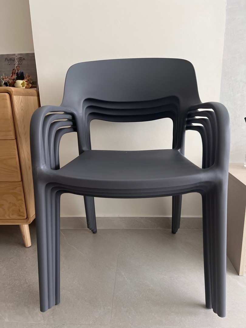 Stackable Grey Plastic Chairs, Furniture & Home Living, Furniture ...