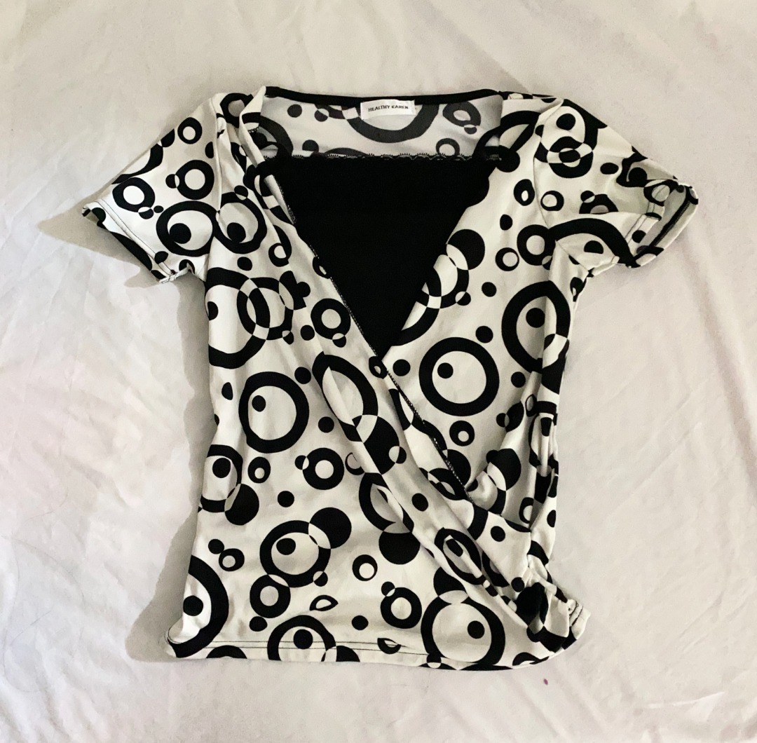 vintage circle pattern polka dot style y2k 2000s top with inner, Women ...