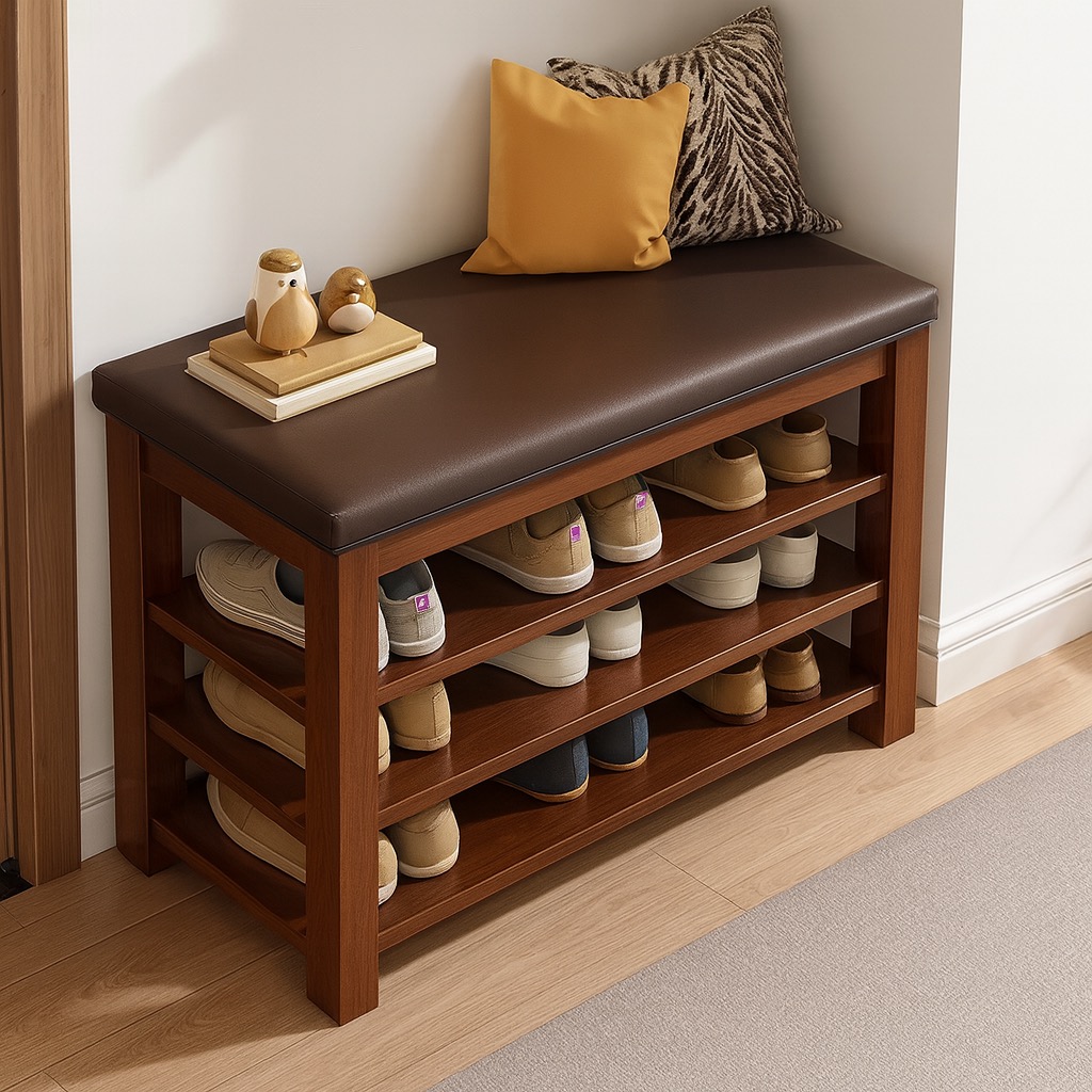 Wooden Shoe Bench Table | Entryway Shoe Storage Table | Padded Shoe ...