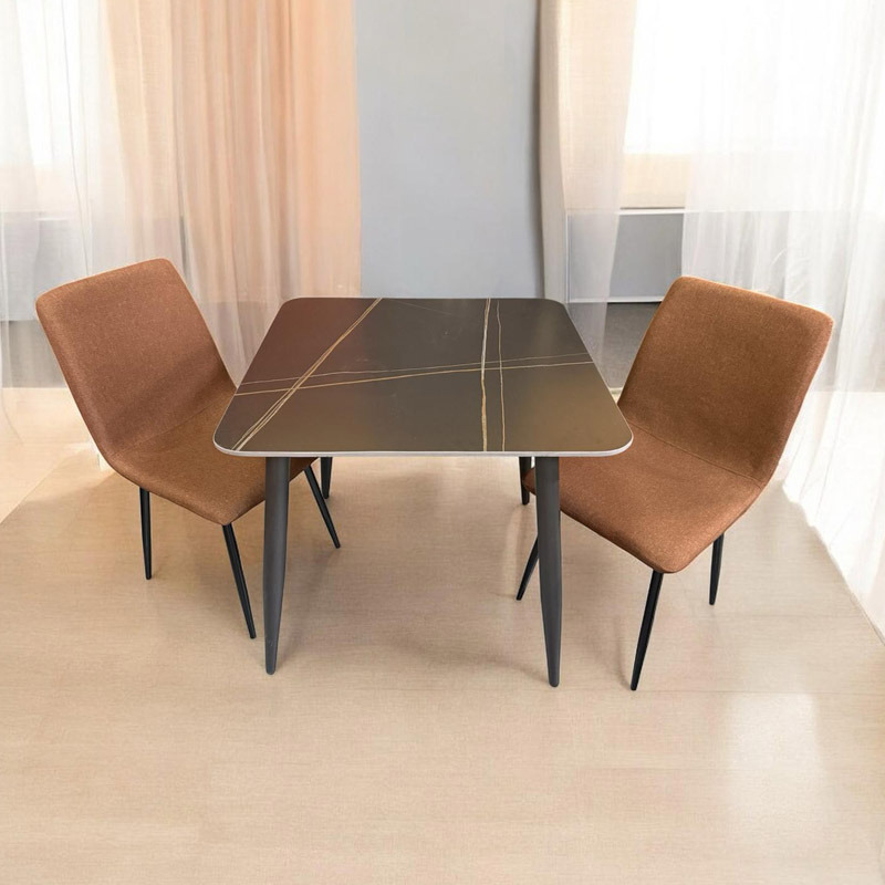 2 Seater Sintered Stone Top Dining Table Set with Brown Fabric Chairs ...