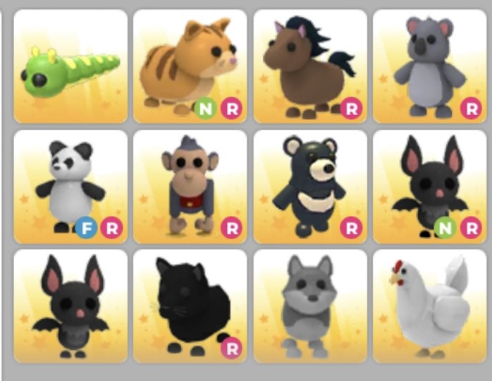 adopt me cheap pets: caterpillar, chicken, woalf, panda, toy monkey ...
