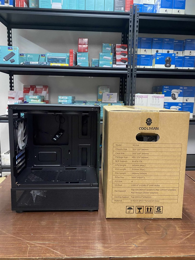 Coolman Reyna Black mATX Tempered Glass PC Case with 3 RGB Fans ...