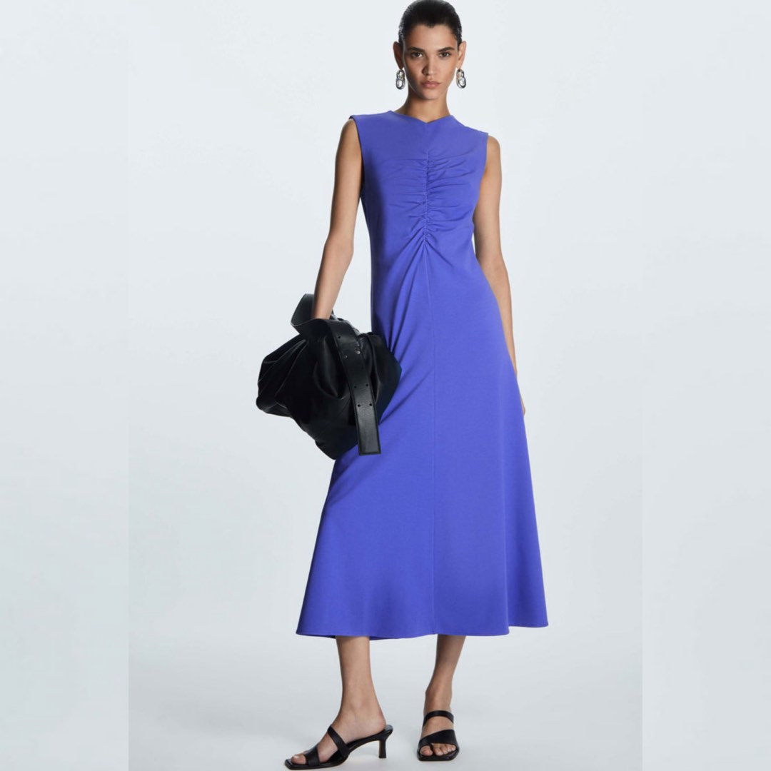 COS Slim-Fit Gathered Midi Dress, Women's Fashion, Dresses & Sets ...