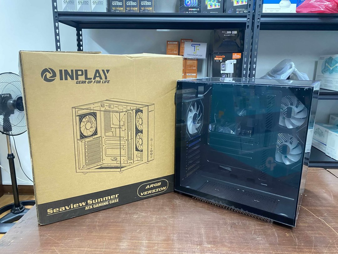 Inplay Seaview Summer Black ATX Dual Chamber Glass PC Case with 3 ARGB ...