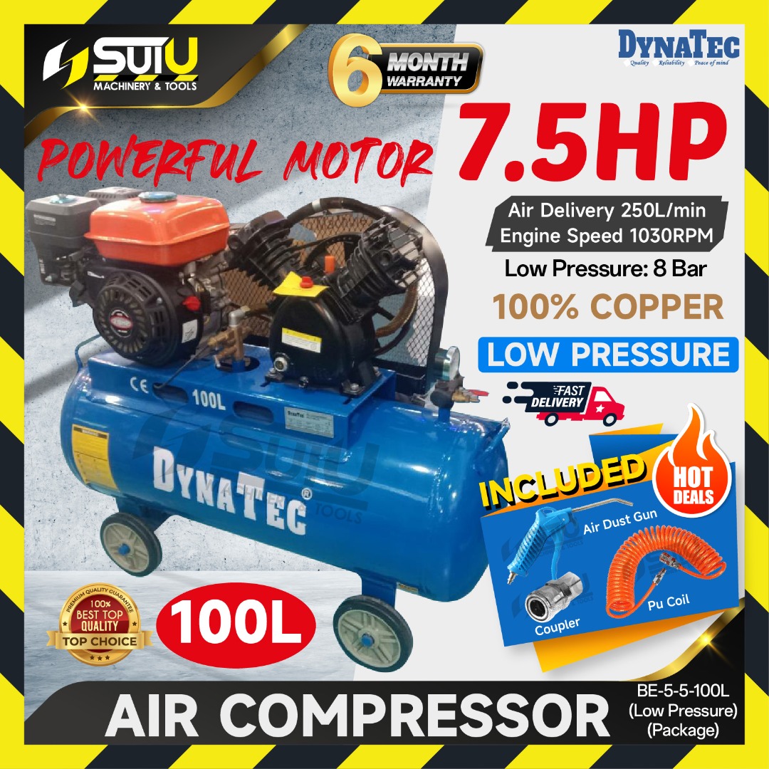[LOW PRESSURE] DYNATEC BE 5-5-100L / BE-5-5-100L 7.5HP Air Compressor 1030RPM (COMPRESSOR ONLY ...