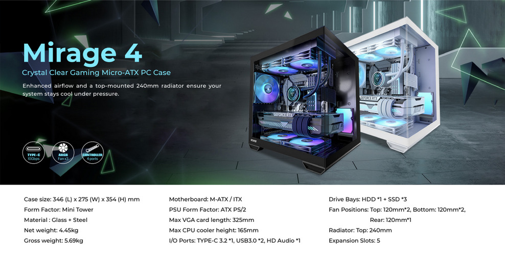 Okinos Mirage 4 / Cypress 3 / 5 Air / 7 / Aqua 93 / 9 MATX & ATX ARGB ...
