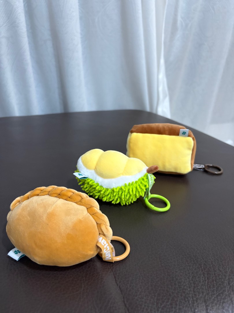 SG60 Fun Claw Plush Keychain - curry puff durian butter cake, Hobbies ...