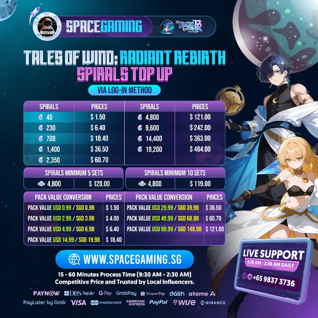 Tales Of Wind: Radiant Rebirth Packages and Spirals Login Topup [Cheap, 3000 Reviews], Video ...