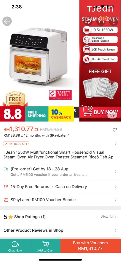 TJEAN STEAM OVEN, TV & Home Appliances, Kitchen Appliances, Fryers on ...