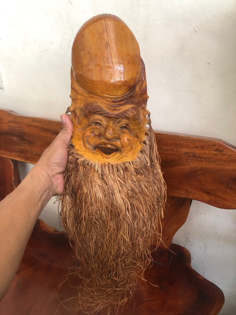 Vintage Hand Carved Bamboo Root Mask Wall Display, H21in, Hobbies ...