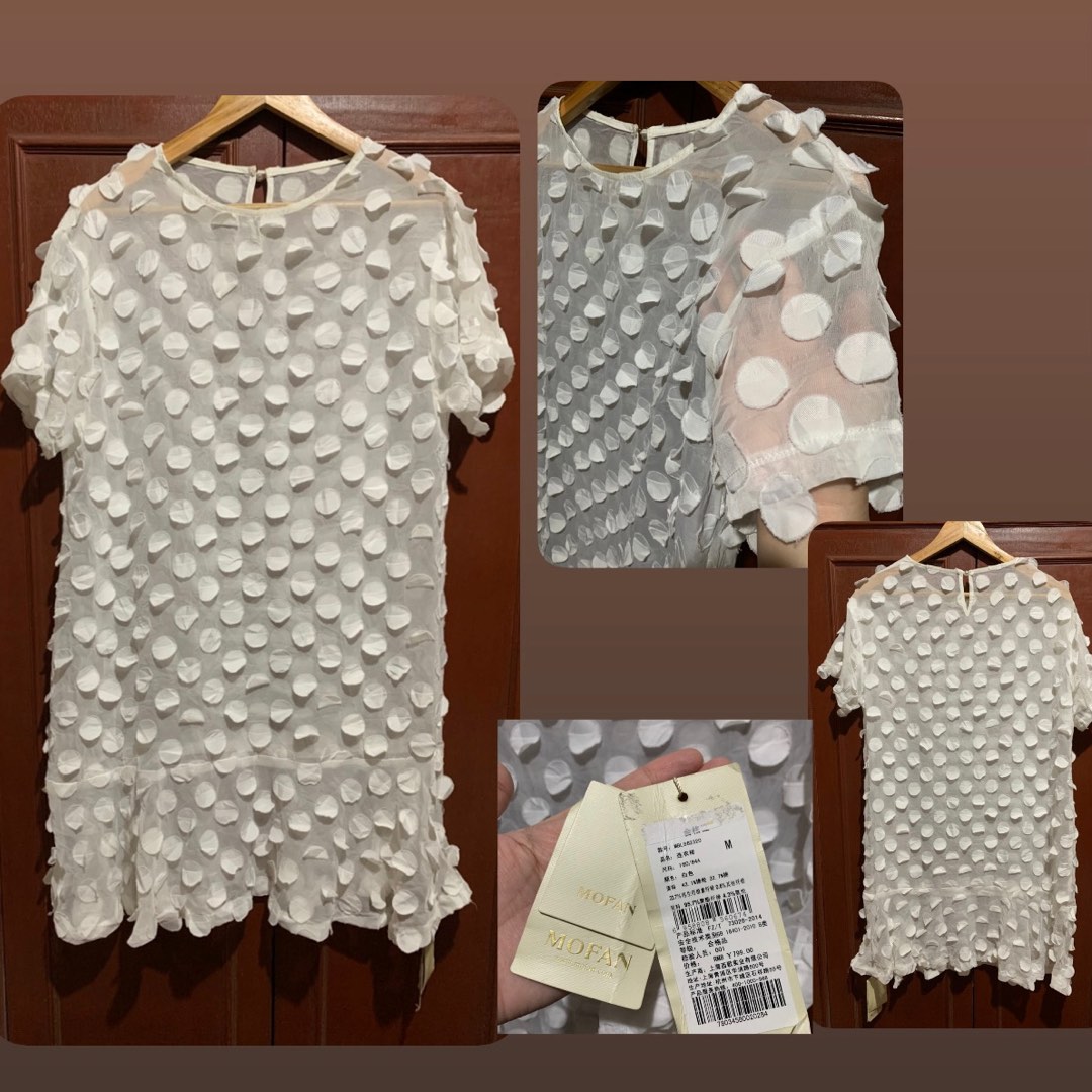 BNWT MOFAN White See Thru 3D Design Cover Up Dress - Casual Formal ...