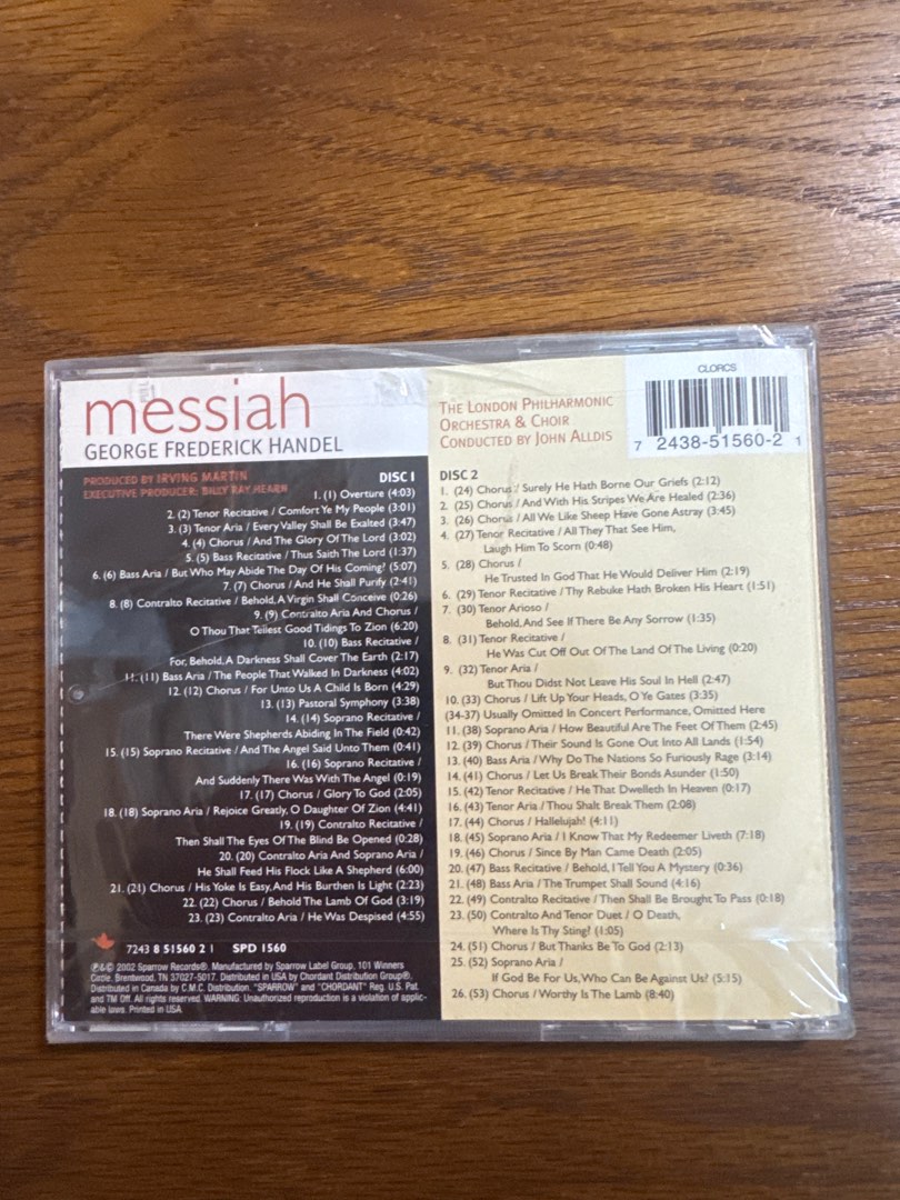 George Frederick Handel Messiah 2 CD Set, Hobbies & Toys, Music & Media ...