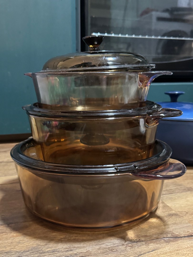 Vision pots: Vintage Pyrex Amber Glass Cookware Set, Furniture & Home ...
