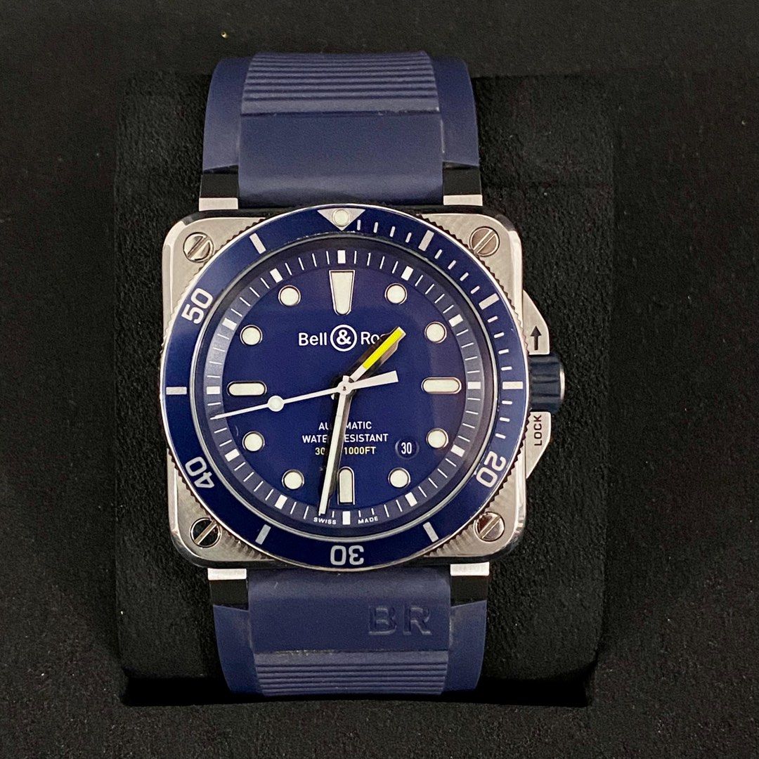 Bell & ross steel blue diver fullset, Fesyen Pria, Jam Tangan di Carousell