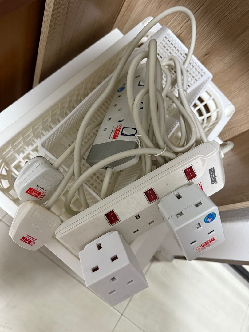 Power Strip with Adapters and IKEA White Side Table and Brown TV unit ...