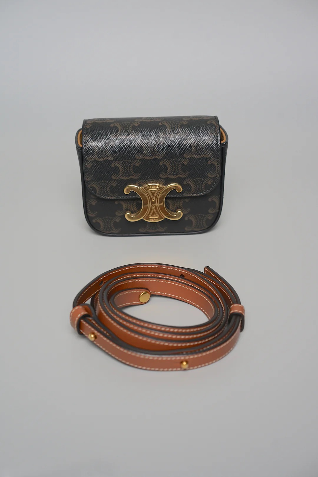 Celine Mini Claude in Triomphe Tan Ghw, Luxury, Bags & Wallets on Carousell