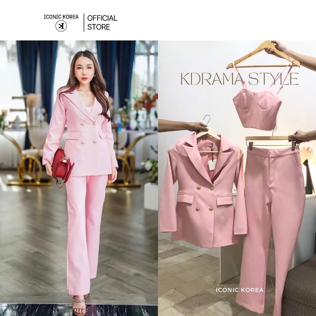 Elegant & Cute CEO Look Barbie Light Pink Blazer Suit Pants Bralette ...
