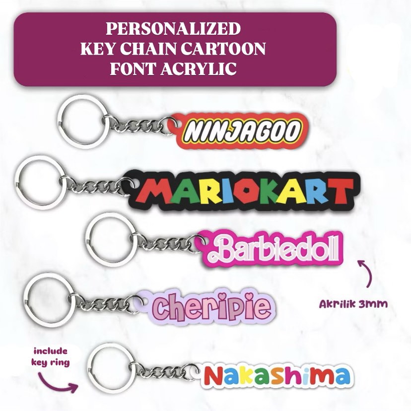 KEY CHAIN FONT CARTOON MARIO KART MINECRAFT BARBIE DOLL CUSTOM NAME ...