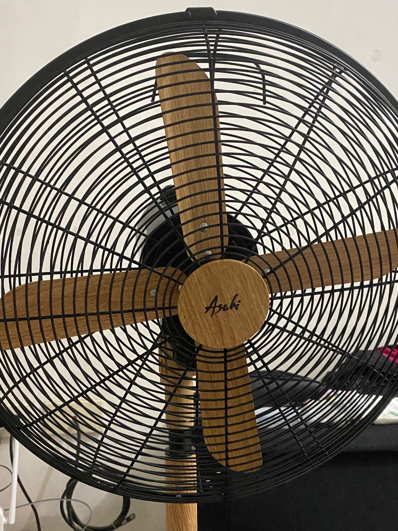 ASAHI XF-6077 16" Retro Wooden Stand Fan, Furniture & Home Living ...