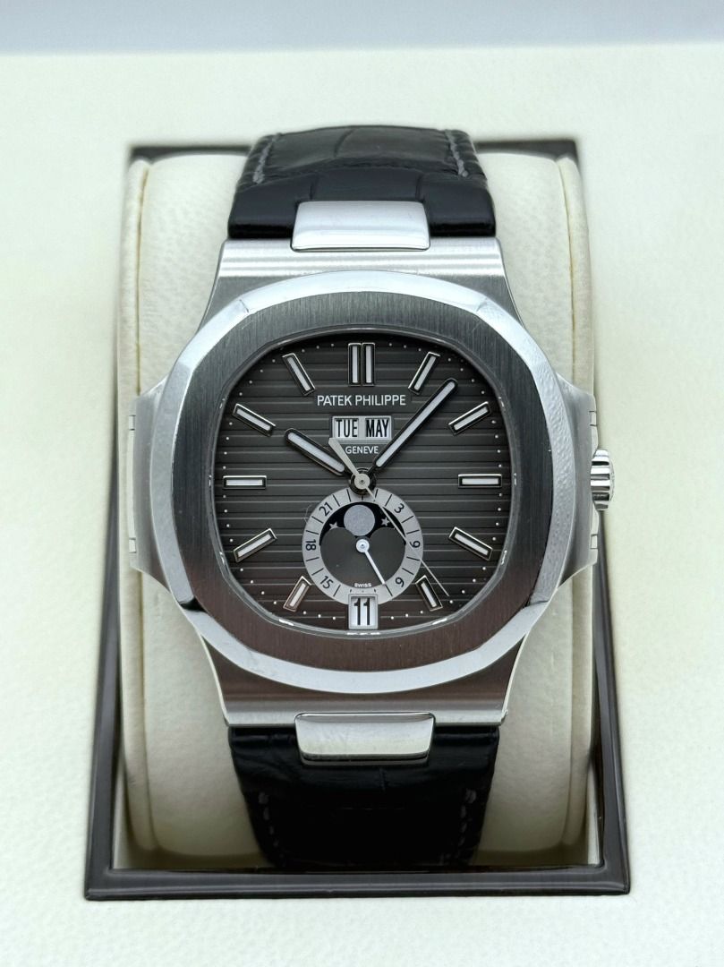 Patek Philippe Nautilus 5726A Annual Calendar Moonphase Day Date Strap ...