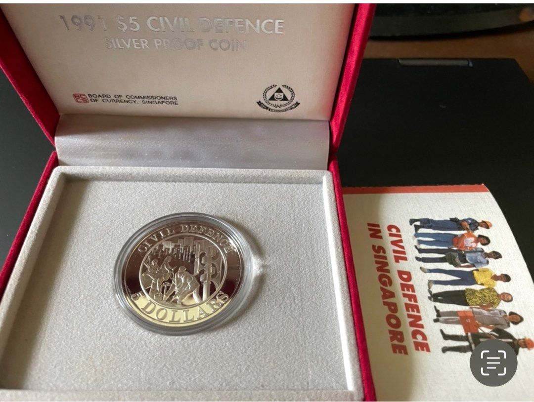 (92.5% Silver, weight 20g) 1991 Civil Defence $5 Silver Proof Coin ...