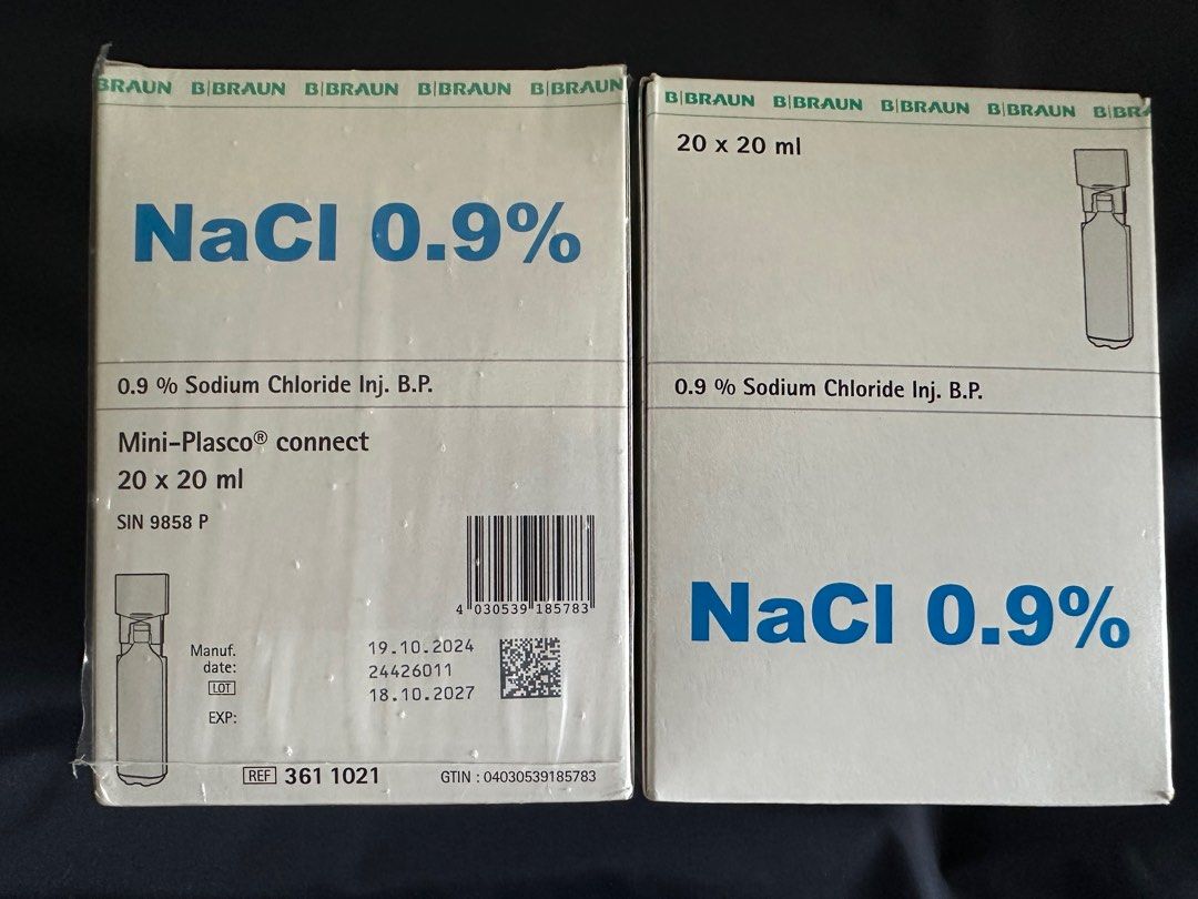 B. Braun NaCl 0.9% Sodium Chloride 20ml x 48pcs, Health & Nutrition ...