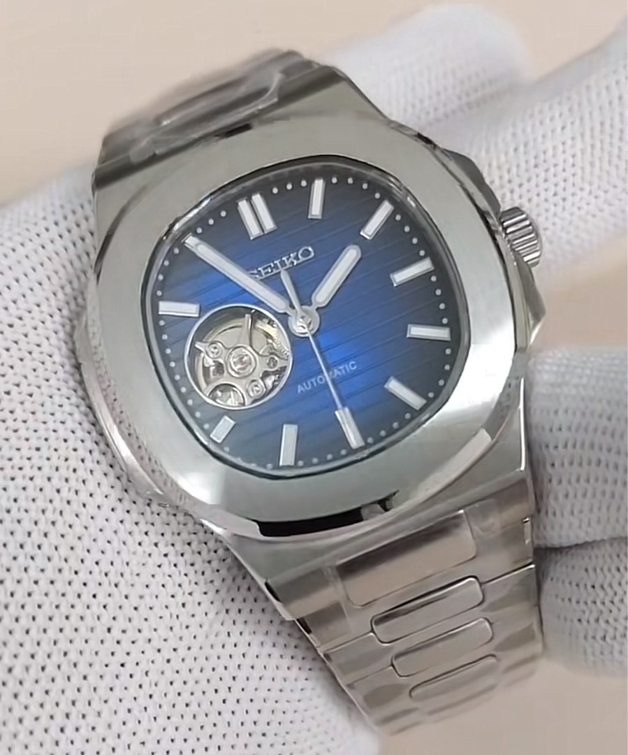 Blue nautilus open heart custom Seiko mod watch, Men's Fashion, Watches ...