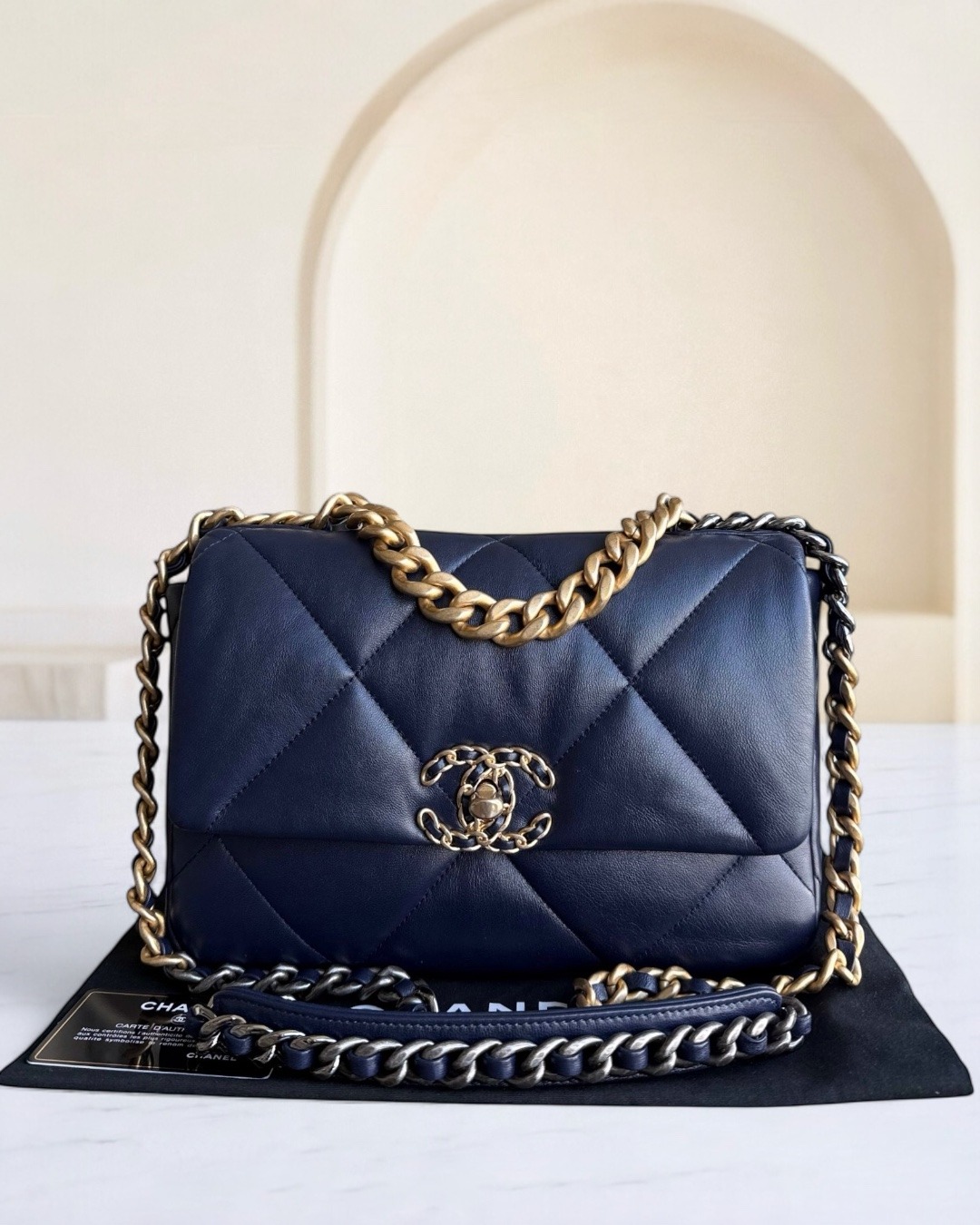 Chanel 19 Bag Small - C19 Quilted Goatskin Dark Navy Blue Two-tone ...