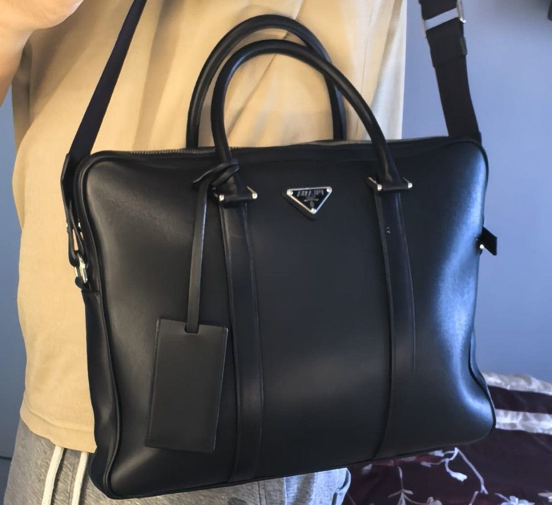Prada Laptop Bag - Borsa Da Lavoro in pelle vitello Neru Tu, Luxury, Bags & Wallets on Carousell